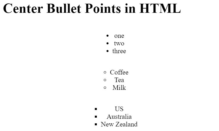 Center Bullet Points In HTML Delft Stack